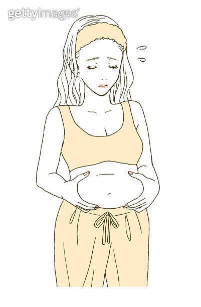 Beauty Illustration of a Woman Concerned About Her Fat Belly 이미지 ...