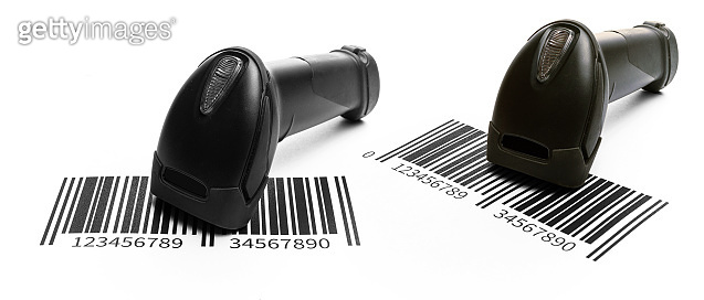 Bar code scanner set. Retail label barcode scan. Reader laser scanner ...