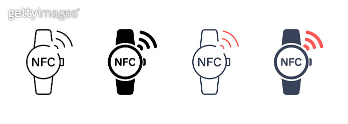 Smart Watch with NFC Technology Line and Silhouette Icon Set ...