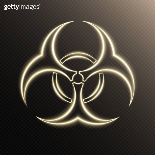 Glowing neon radioactive hazard sign. Radioactive toxic symbol ...