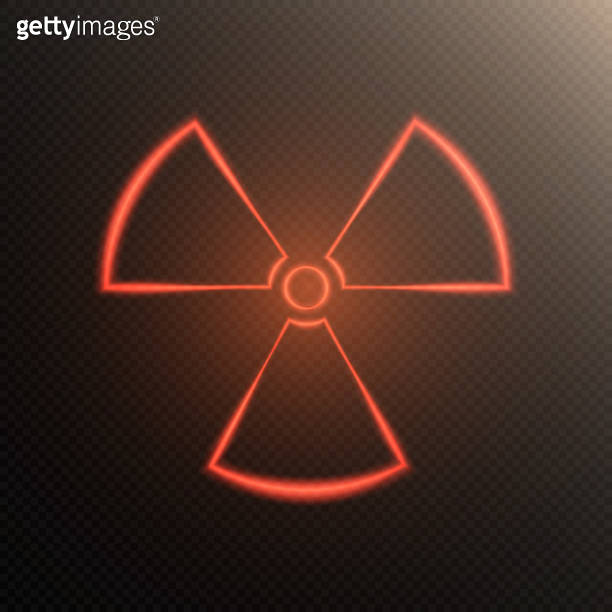 Glowing neon radioactive hazard sign. Radioactive toxic symbol ...
