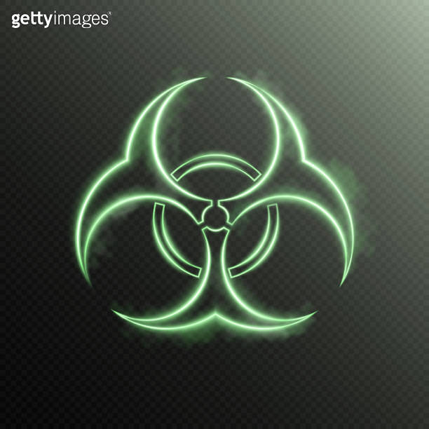 Glowing neon radioactive hazard sign. Radioactive toxic symbol ...