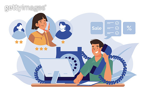 Salesperson calling by telephone to a potential customer 이미지 ...