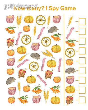 Autumn I spy, How many counting educational game for kids with autumn ...