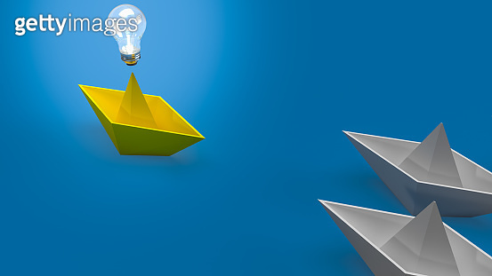 The creative thinking, yellow boat and light bulb for idea concept 3d ...