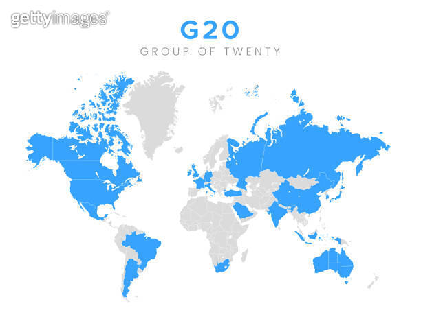 Group of twenty countries on world map. 이미지 (1396871425) - 게티이미지뱅크