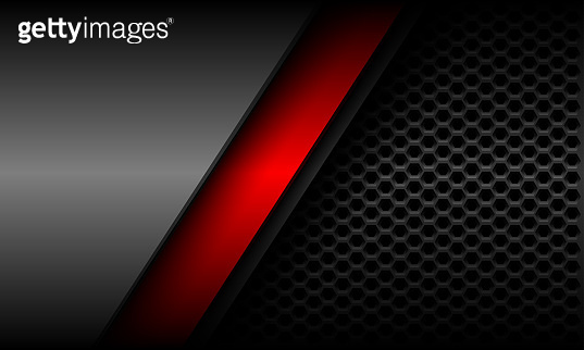 Abstract red line slash geometric with grey metallic hexagon mesh ...