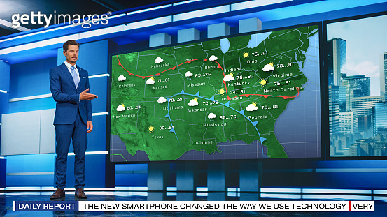 TV Weather Forecast Program: Professional Television Host Reviewing ...