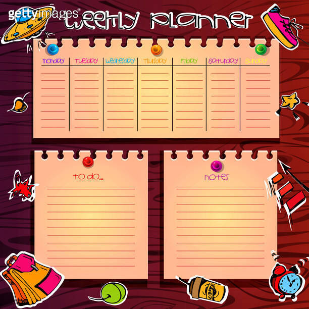 Concept of elementary school education in cartoon style. Weekly planner ...