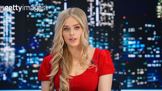 TV Live News Program: Female Presenter Reporting. Television Cable ...