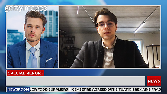 Live Report TV News Anchor Interviews Expert. Professional Presenter ...