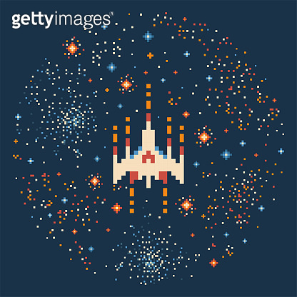 8 bit Pixel Art Spaceship in Outer Space 이미지 (1404828786) - 게티이미지뱅크