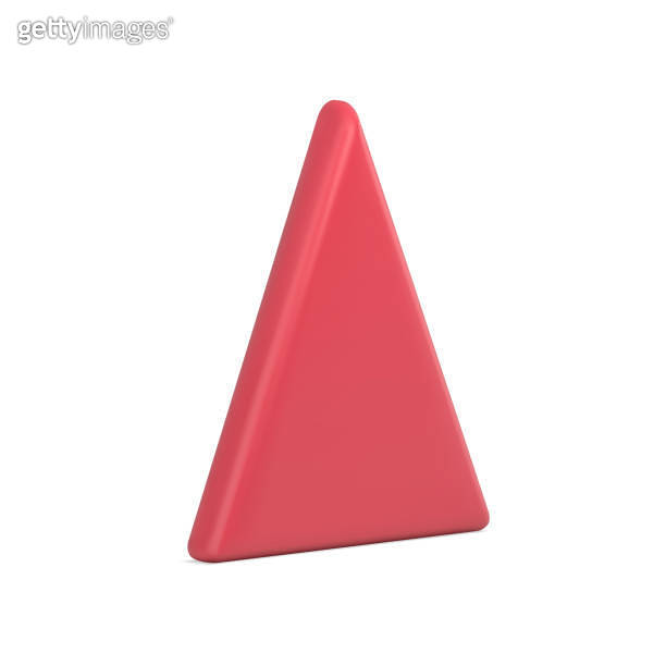 Red triangle realistic shape glossy pyramid flat cone isometric ...