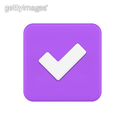 Purple squared checkmark button positive vote choice accept agree ...