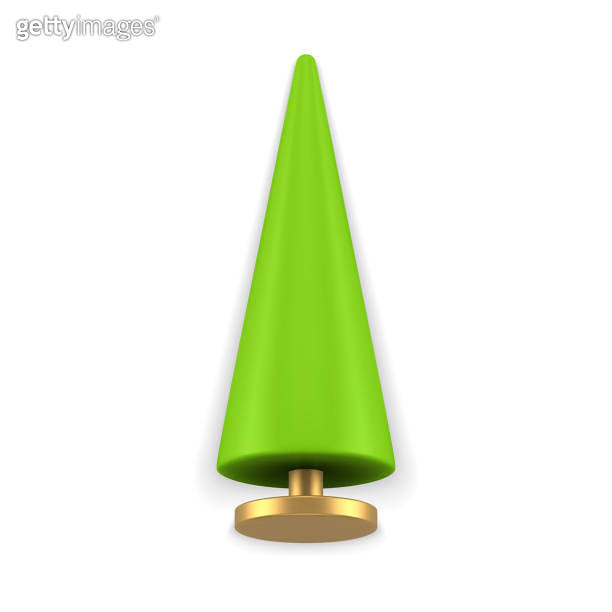 Glossy green realistic statuette Christmas tree cone shape on stand ...