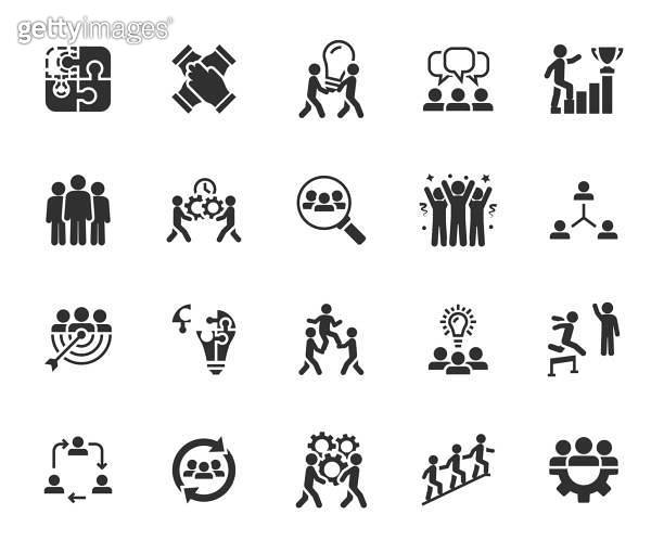 Vector set of teamwork flat icons. Contains icons team building ...