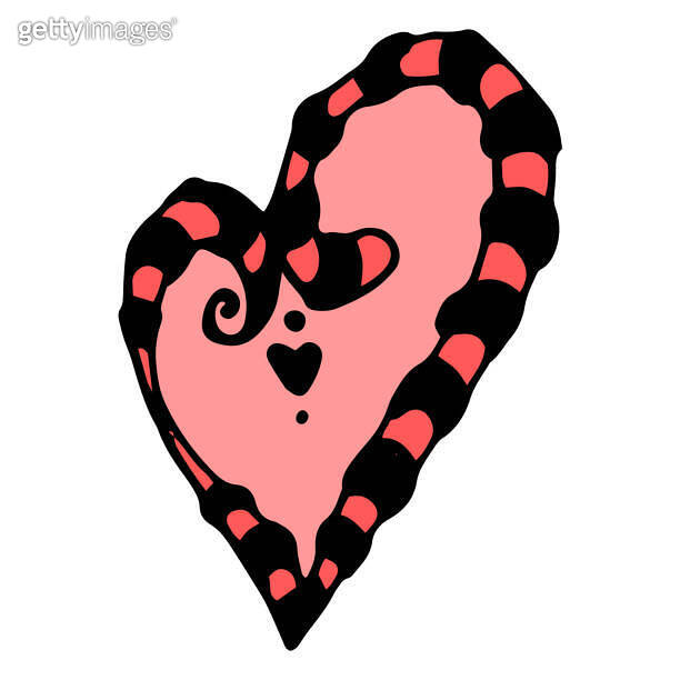 a red heart with a stripe pattern on the rim. hand-drawn in the style ...