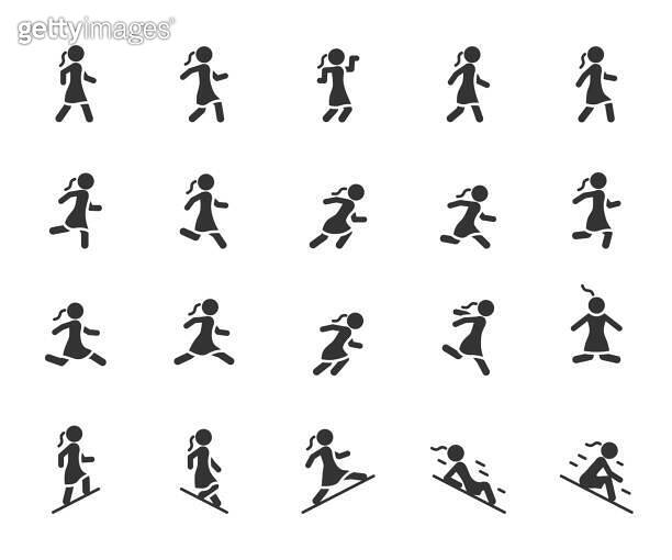 Vector set of movement woman flat icons. Contains icons walking ...