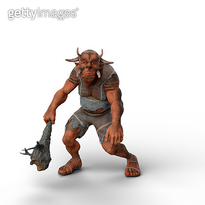 3D rendering of a mythical Troll creature holding a large wooden club ...