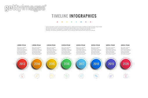 horizontal timeline infographic with round elements, year indicators ...