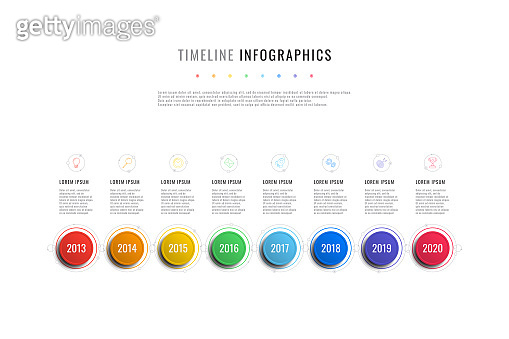 horizontal timeline infographic with round elements, year indicators ...