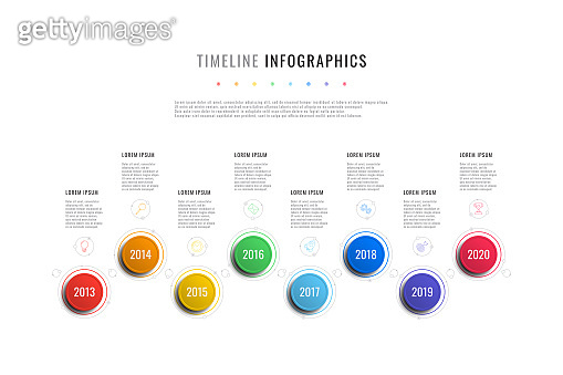 horizontal timeline infographic with round elements, year indicators ...