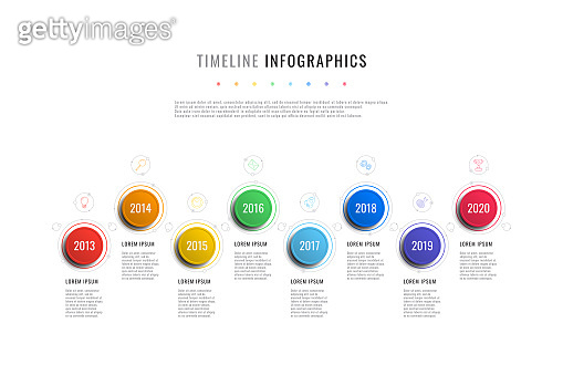 horizontal timeline infographic with round elements, year indicators ...