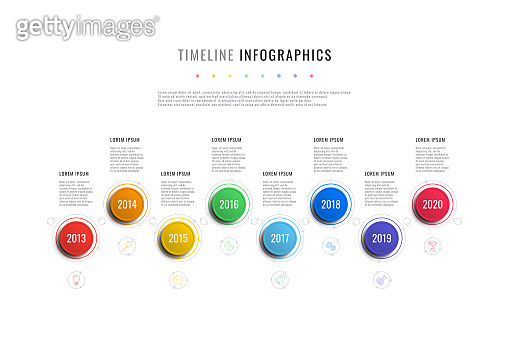 horizontal timeline infographic with round elements, year indicators ...