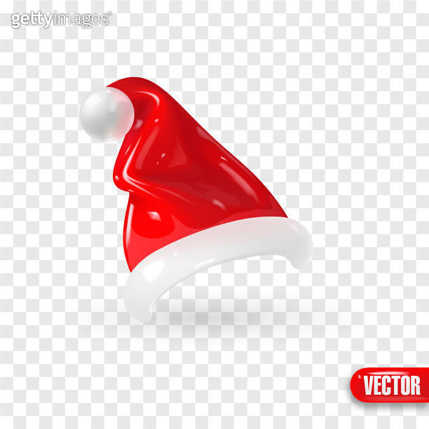 Red Santa Claus Hats. Vector render 3d realistic illustration. 이미지 ...