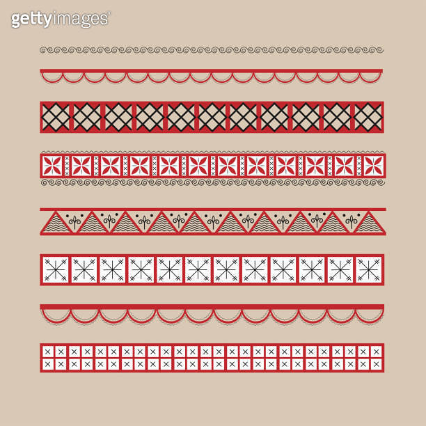 Vector ethnic red and black borders dividers in the style of Russian ...