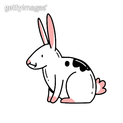 Spotted bunny rabbit in cute doodle style. Vector illustration. 이미지 ...