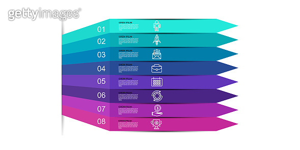 Modern infographic template. Big paper arrow of 8 Colorful horizontal ...