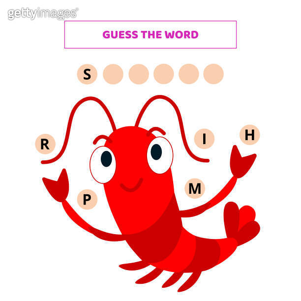 Guess the word. Game for kids with cute cartoon shrimp. (1388150405 ...