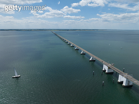 Zeelandbridge infinity bridge in the distance aerial drone view. part ...