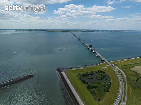 Zeelandbridge infinity bridge in the distance aerial drone view. part ...