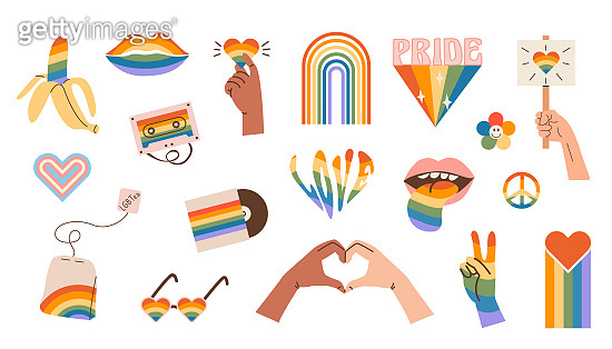 Vector Set Of Lgbtq Community Symbols With Pride Flags Gender Signs