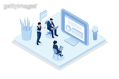 Various Online Survey and Rating Icons. Characters Filling Survey Form, putting Check Marks on ...