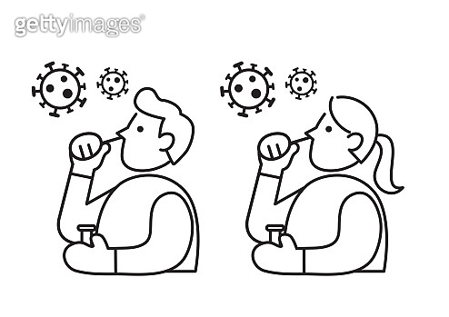 Covid antigen self-test with nasal swab line icons 이미지 (1407628439 ...