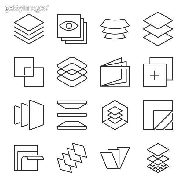 Layer icons set. Layers on top of each other, combination, flipping ...