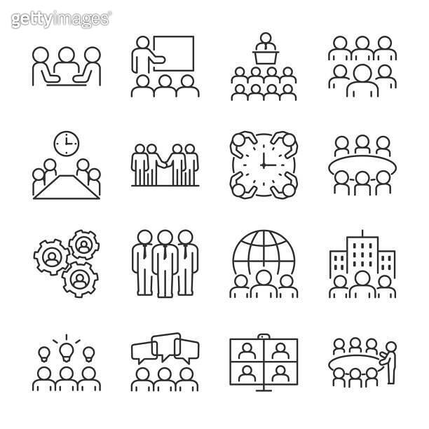 Business cooperation icons set. People work together for the growth and ...