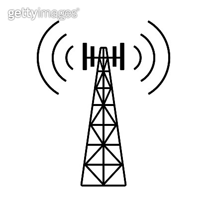 Telecom tower icon. Radio broadcast transmission, telecommunication ...