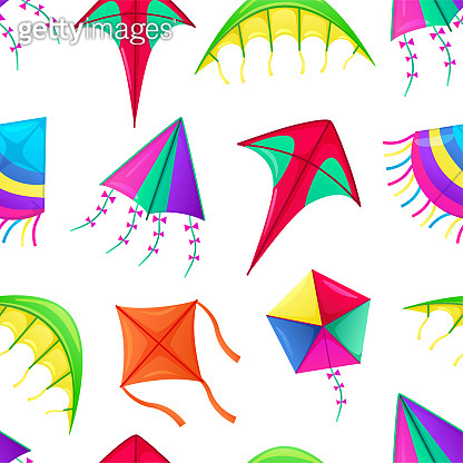 Kite seamless pattern. Young kids abstract background with fun balloons ...