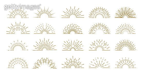 Line rising sun. Outline half geometric abstract symbol, sun rays ...