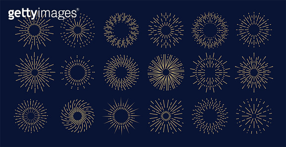 Sunburst shapes. Line golden sun rays collection, abstract geometric ...