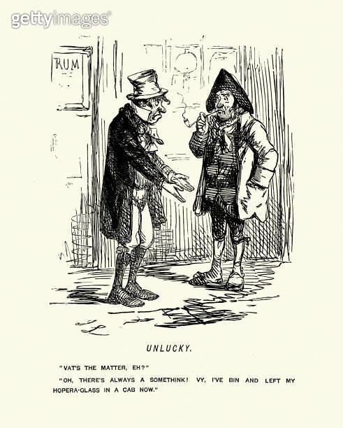 Victorian caricature cartoon Men commiserating on being unlucky in life ...