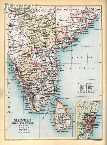 Old Antique map of Madras, Hybrabad, Mysore, Coorg, Ceylon, India ...