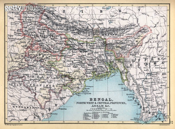 Antique map of Bengal, North West and Central Provinces, Assam, India ...