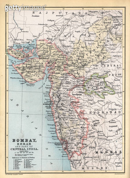 Old Antique map of Bombay, Berar and part of central India, 1890s, 19th ...
