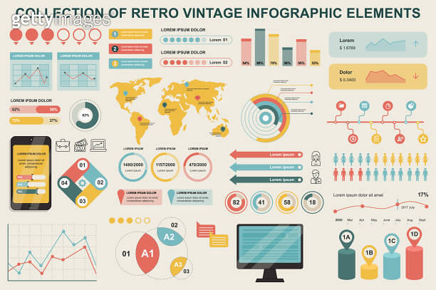 Bundle vintage infographic elements data visualization vector design ...