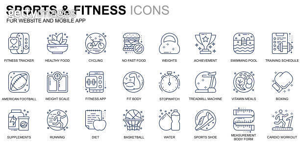 Simple Set Sport and Fitness Line Icons for Website and Mobile Apps ...